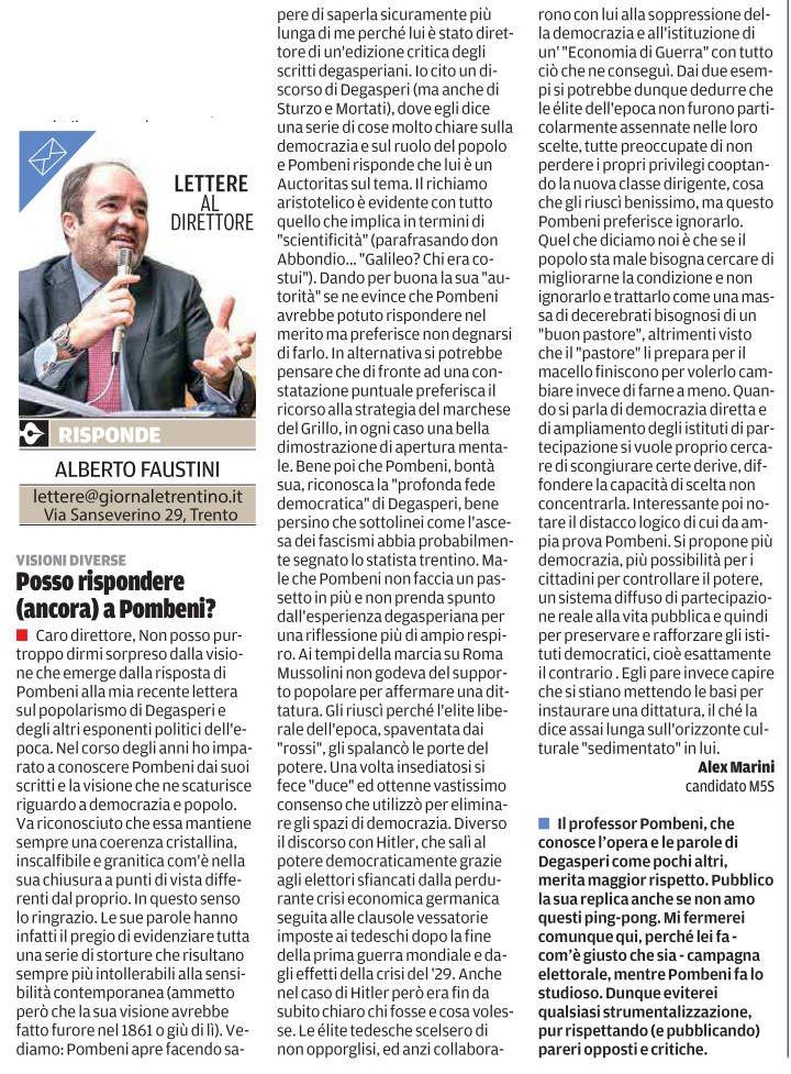 Replica a Pombeni su popolarismo e populismo – Alex Marini